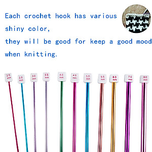 Long Tunisian Afghan Crochet Hooks Set 11 Packs 10.6" Colorful Aluminum Knitting Needles(2mm to 8mm) by Wadoy