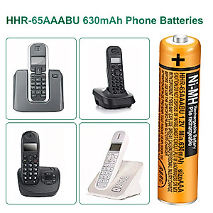 6 Pack HHR-65AAABU NI-MH Rechargeable Batteries 1.2V 630mAh AAA Battery for Panasonic Cordless Telephone Batteries