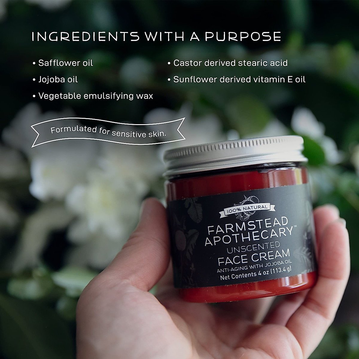 Farmstead Apothecary 100% Natural Anti-Aging Face Cream with Jojoba Oil, 4 oz (Unscented)