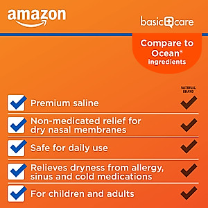 Amazon Basic Care Premium Saline Nasal Moisturizing Spray, Non-Medicated Relief for Dry, Irritated Nose, 3 fl oz (Pack of 1)