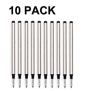 10 Pack Black, Spiral Roller Pen Refill, Replacement Roller Refill for Many Brand Name Pen. Threaded Rolling Ball Refills, 0.7mm Medium Point. 113mm (4.42”) x 6mm (0.24”)