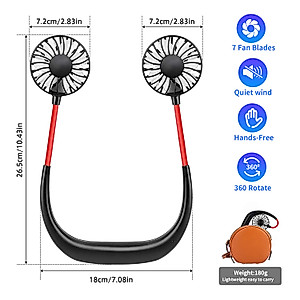 DSCD Portable Neck Fan, Hands Free Neck Fan Rechargeable, 12H Cooling Personal USB Fan Air Conditioner, Sports Neck Fan for Travel, Best Gift Neck Fan for Women, Kids