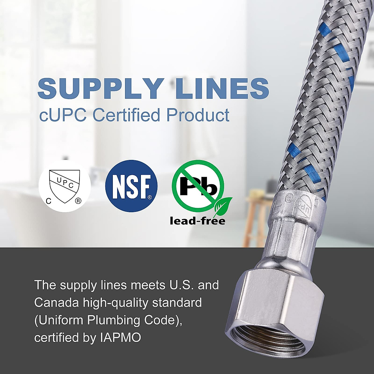 ARCORA 72-Inch Faucet Hose Connects Kitchen Bathroom Sink to Water Supply, Stainless Steel cUPC Supply Lines with 3/8-Inch x 3/8-Inch Female Compression Thread 1 Pair