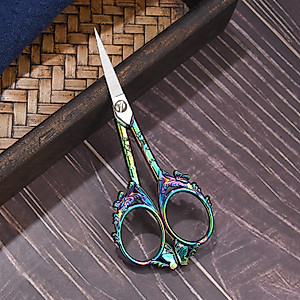 HITOPTY Embroidery Scissors, 4.7in Small Detail Shears Sharp Precision Craft Scissor for Sewing, Cross Stitch, Needlework, Thread Yarn Cutting - Rainbow Vintage Manual DIY Tools W/ Apricot Sheath