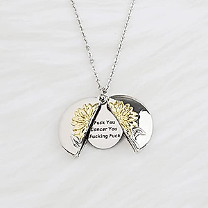 PENQI Cancer Awareness Sunflower Necklace Cancer Survivor Gift Fuck You Cancer You Fucking Fuck Necklace Sunflower Inspirational Gift For Cancer Warrior Fighter