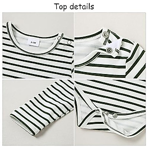 CARETOO Newborn Baby Boy Clothes,Infant Boy Romper Fall Winter Outfits Bodysuit 2Pcs Striped Long Sleeve Top Overalls 0-18M(Green 3-6M)