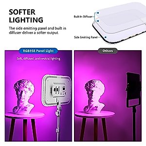 NEEWER 18.3" RGB LED Video Light Panel with App Control Stand Kit 2 Packs, 360° Full Color,60W Dimmable 2500K~8500K RGB168 LED Panel CRI97+ with 17 Scene Effect for Game/YouTube/Zoom/Photography,White