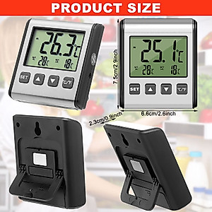 2 Pieces Digital Refrigerator Thermometer Freezer Thermometer Stainless Panel Thermometer High and Low Freezer Temperature Alarm with Sensor Magnet Probe LCD for Fridge Room kitchen