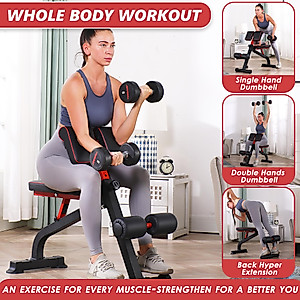 BODY RHYTHM Compact Adjustable Weighted Bench for Full Strength Training, Ab/Back Hyper Roman Chair, Ab Sit up Bench, Incline Decline Flat Hyperextension Back Extension Machine (Black) (YYBR01)