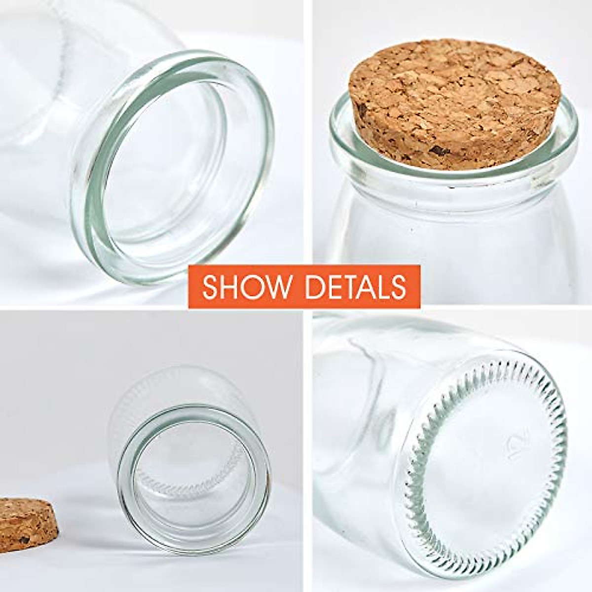 Glass Favor Jar with Cork Lids, Hoa Kinh 24 Pack 3.4Oz Glass Flavor Jars Small Clear Glass Container for Candy, Pudding, Jam, Yogurt, Spices, Honey, Wedding Favors