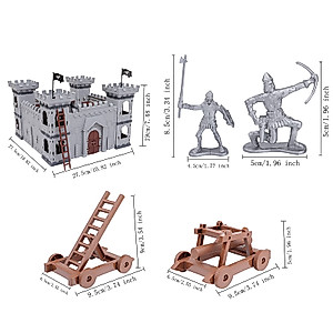 Kangkang Army Men,Knight Toys Military Toys DIY Medieval Miniature Toy Castle,Castle Toy for Boys Army Men Set Contains Assemble Castle,Crash Car,12 Plastic Soldiers (A)