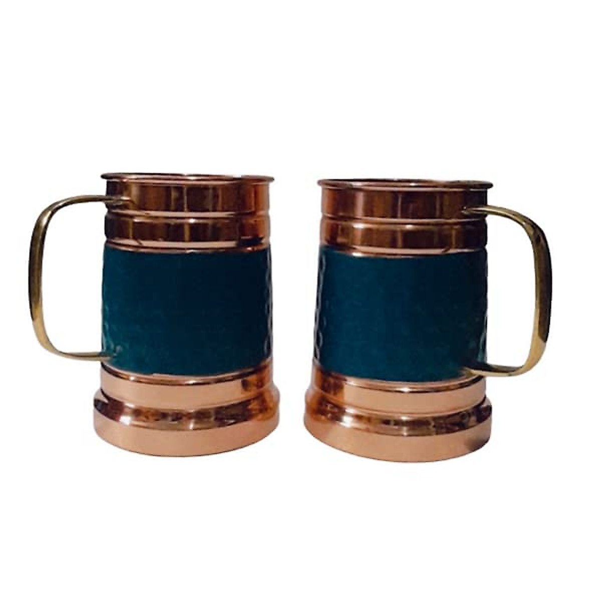 Ornate International 16 Oz Black Matte Moscow Mule Copper Cups and Barrel Mugs, Moscow Mule Mug with Rose Gold Copper Rims, Set of 2 (BLUE)
