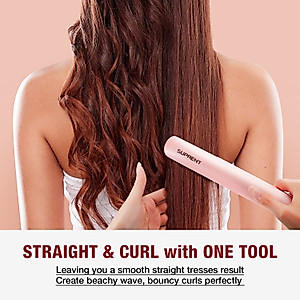 SUPRENT Hair Straightener 1 Inch Flat Iron- 2-in-1 Ceramic Straightens & Curls for Travel- Heats Up Fast- Hair Straightening Iron with 110-240V Dual Voltage and LCD Display- Pink