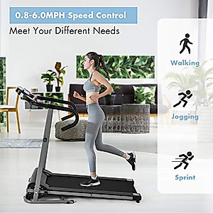 GYMAX Folding Treadmill, Electric Motorized Running Jogging Machine with LCD Monitor & Device Holder, Easy Assembly Heavy Duty Walking Treadmill for Home