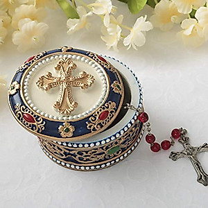 FASHIONCRAFT Golden Cross Rosary Box - 2.75” Trinket Box for Rosary Beads, Keepsakes, Small Jewelry and Mementos