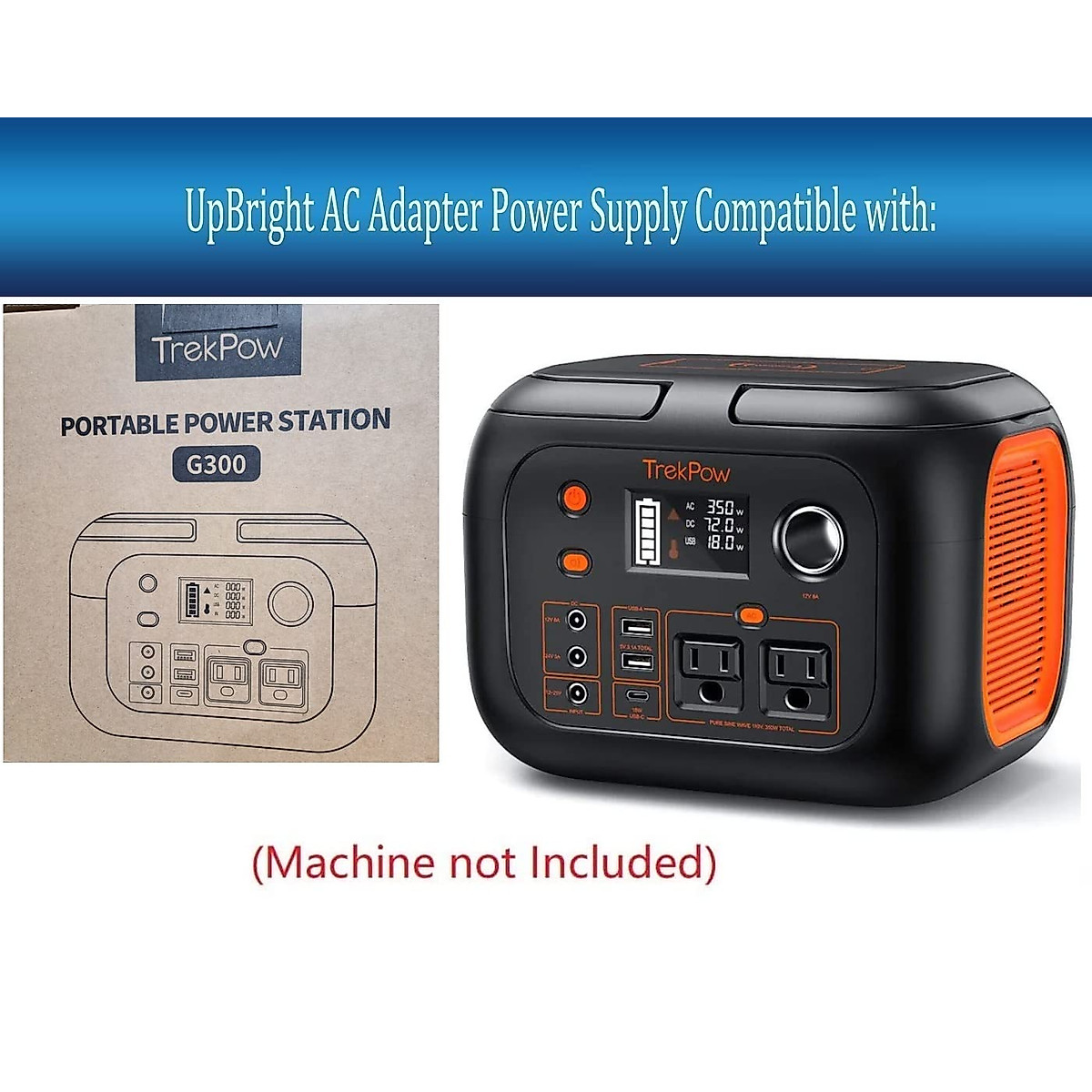 UpBright 19V AC/DC Adapter Compatible with TrekPow G300 G-300 350W Peak Portable Lithium Li-ion Battery Emergency Power Bank Station 296WH 80000mAh Solar Generator 12-25V 19VDC 3.42A Supply Charger