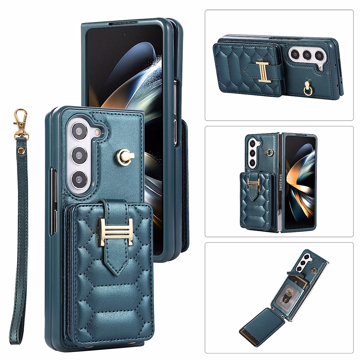 XIMAND for Samsung Galaxy Z Fold 5 Wallet Case with 2 Card Slots,Shockproof and Skin-Like Soft Leather,Stylish and Luxurious Perfect for Women.(DarkGreen)