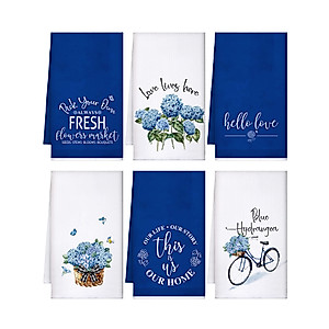 Geyoga 6 Pcs Kitchen Towels Blue Hydrangea Hand Towels Butterfly Kitchen Dish Towels Microfiber Drying Towels for Kitchen Bathroom Party Wedding Home Decorations (15.7 x 23.6 Inch)