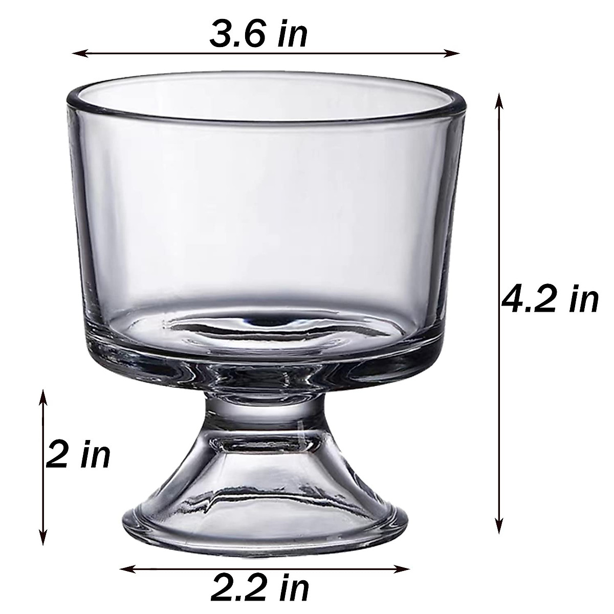 ALMOXVYE 6 Pack 10 Oz Glass Dessert Bowls, Footed Trifle Bowls Crystal Glass Ice Cream Cups for Ice Cream, Fruit, Pudding, Snack