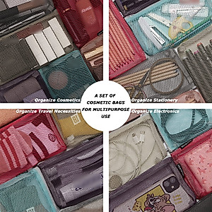 Sea Team 6pcs Multicolored Portable Travel Toiletry Pouch Nylon Mesh Cosmetic Makeup Organizer Bag with Zipper