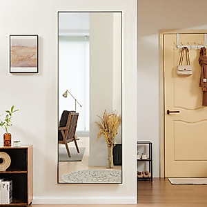 Sweetcrispy Full Length Mirror 64"x21" Floor Standing Full Body Mirror for Bedroom, Wall Mirror Full Length with Stand Aluminum Alloy Frame Hanging or Leaning Against Wall, Black