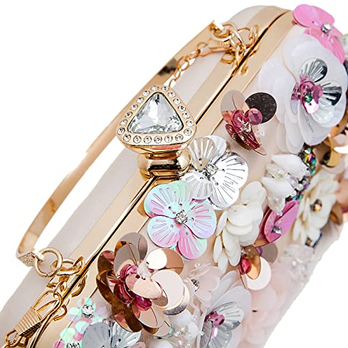 LETODE Flower Clutch Purse Evening Bag for Women Formal Party Handbag Chain Strap Shoulder Bag (Gold)