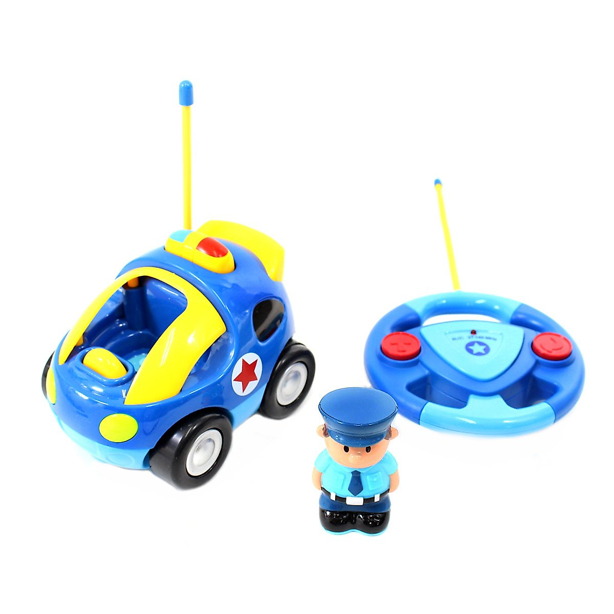 PowerTRC Cartoon Remote Control Cars and Planes Radio Remote Control with Music and Sound | Red, Blue and Yellow Toy for Baby Kids Removable Driver Pilot