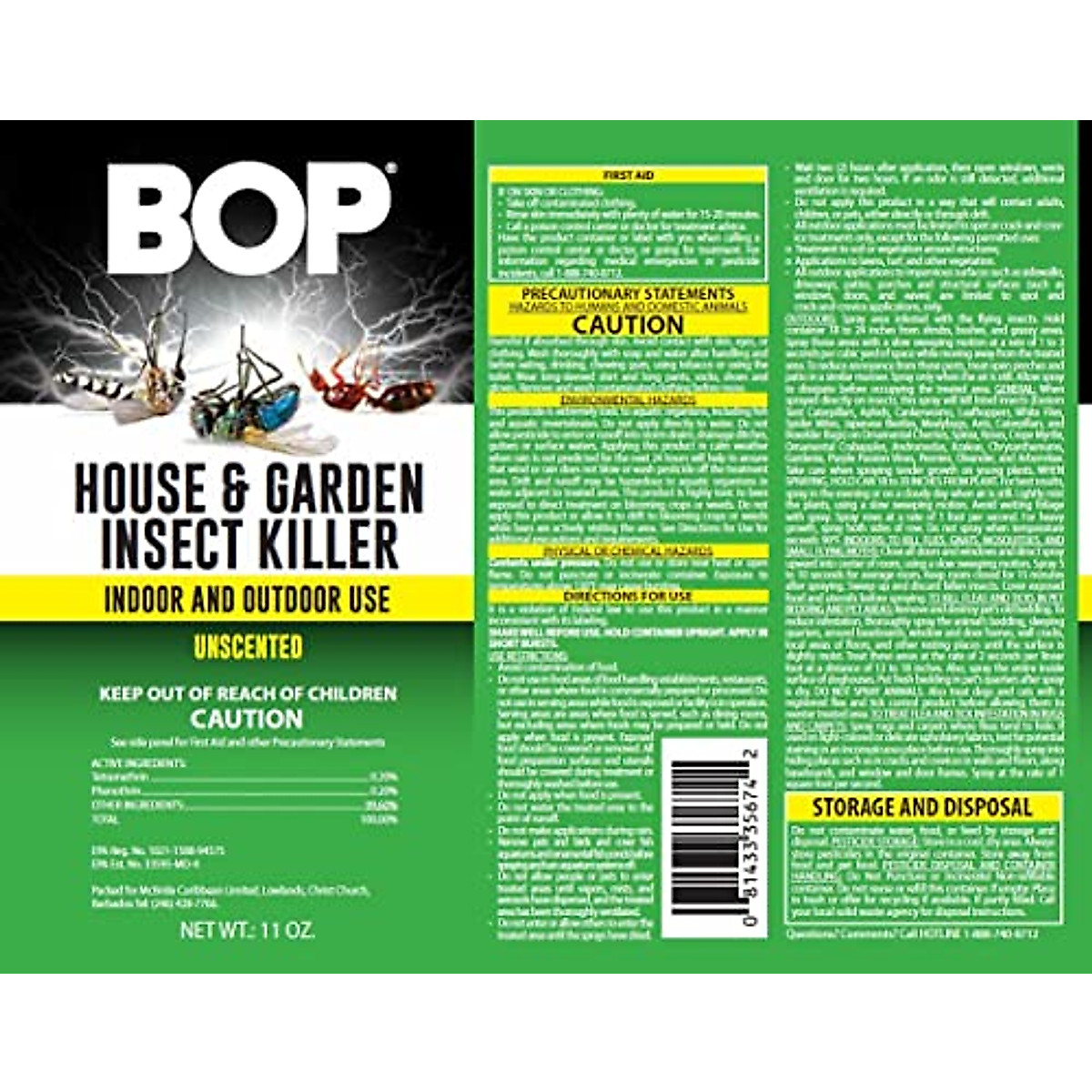 BOP House and Garden Insect Killer 11 oz, Easy to Use Pest Control Spray, Kills Bugs On Contact and Keeps Your Home Insect Free, Indoor/Outdoor Use for Quick Results