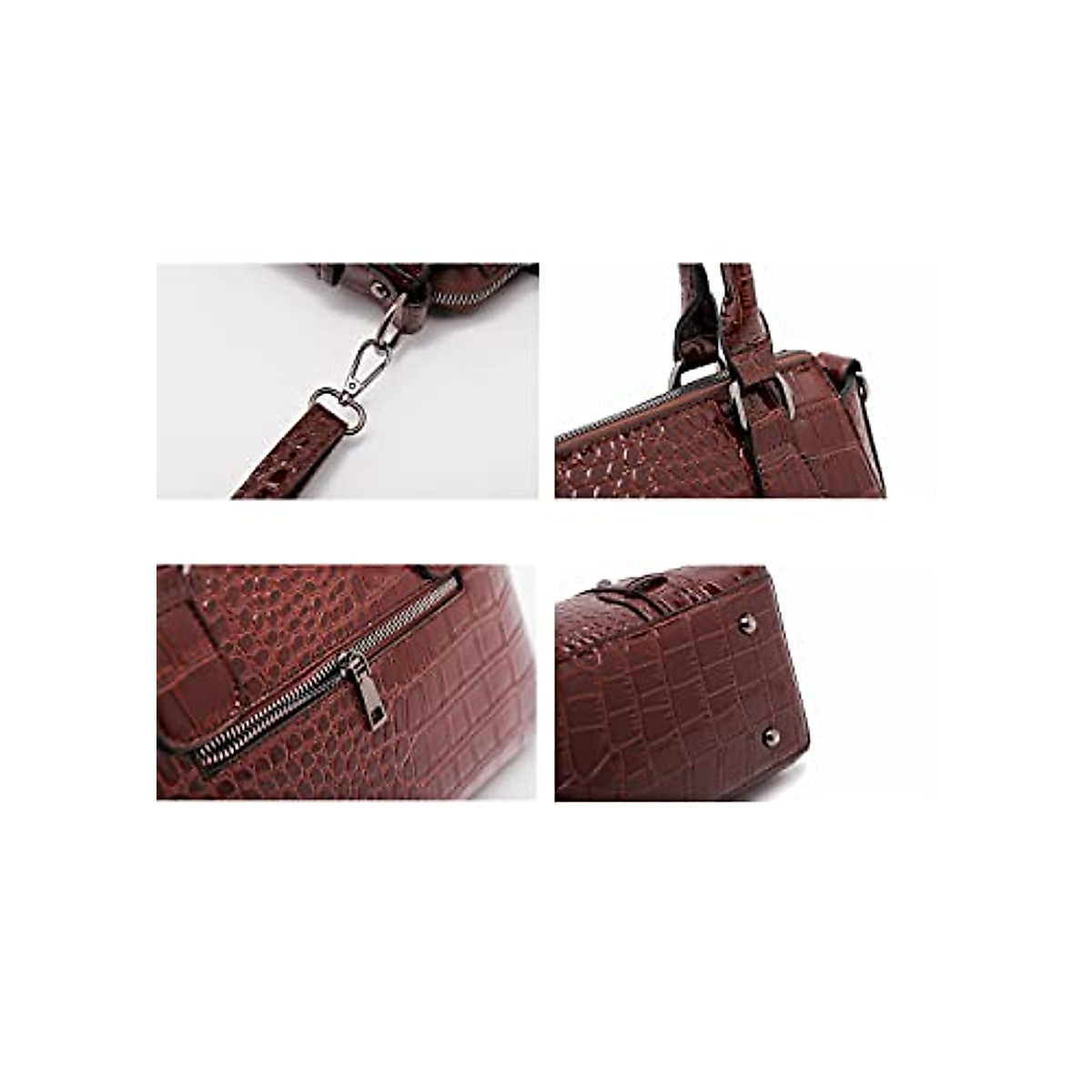 GJGJTER Women Patent Leather Bucket Bag Embossed Shoulder Handbag Crossbody Purse-Dark Brown