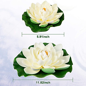 AZEX Linyida Artificial Floating Foam Lotus Flowers,Artificial Water Lily Pads, Lotus Lilies Pad Ornaments for Patio Koi Pond Pool Aquarium Home Garden(6PCS Ivory)