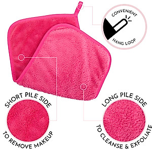 S&T INC. Makeup Remover Wipes for Skin Care, Reusable Makeup Wipes or Face Towels, Travel Essentials, Black and Pink, 8 In. by 16 In., 5PK