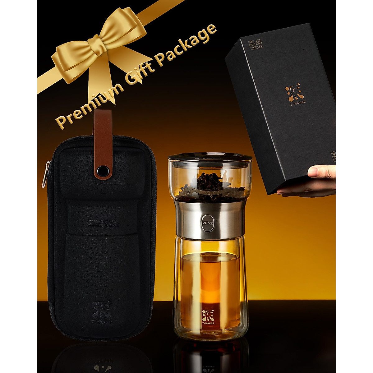 ZENS Modern Small Glass Tea Infuser Teapot, 3-in-1 Smart One Touch Tea Maker for Loose Leaf Tea Steeper, Solo Simple Tea Strainer with 9oz Double Walled Tea Cup for Hot Black, White Tea Diffuser.