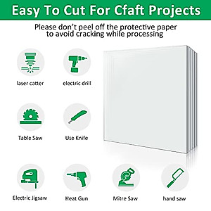 6 Pack Clear Acrylic Sheet 12" x 12"(305 x 305mm) Square Plexiglass Panel 1/8"(3mm) Thick Transparent Plastic Sheets for Sign, Craft, Display Projects, Laser Cutting, Engraving, Painting