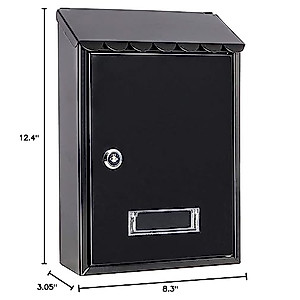 Jssmst Mailboxes Wall Mount with Key Lock – Small Metal Mailboxes Horizontal, 12.4 x 8.3 x 3.05 Inch, Black New