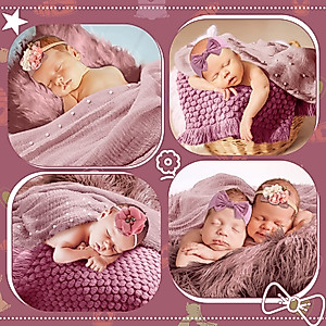 6 Pcs Newborn Photography Props Outfits Baby Photo Props Long Ripple Wraps Toddler Swaddle Blankets Photography Mat Headband Classic Outfits Infant Toddler Boys Girls Posing Props, 0-6 Months (White)