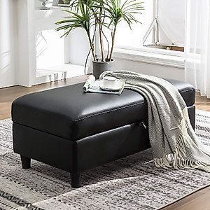 HONBAY Convertible Sectional Sofa with Ottoman Modern L Shape Couch Faux Leather Sectional Couch with Reversible Chaise, Black