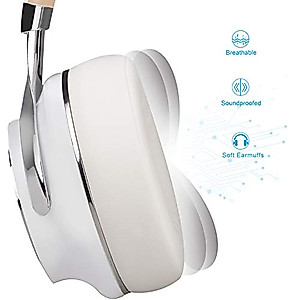 Riwbox Bluetooth Headphones, XBT-880 Wireless Bluetooth Headphones Over Ear with Microphone and Volume Control Wireless and Wired Foldable Headset for iPhone/iPad/PC/Cell Phones/TV (White&Gold)