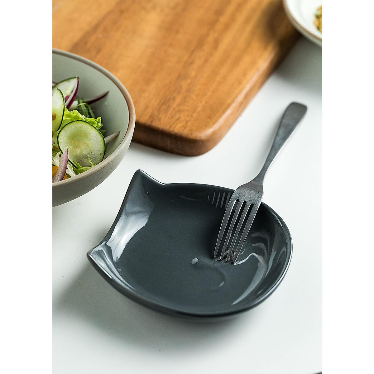 Miamolo Ceramic Spoon Rest for Stove Top, Cat Cooking Spoon Holder for Kitchen Counter, Cute Spoon Rest Utensil Rest for Spatula Spoons Ladles, Dark Gray