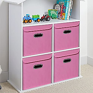 NieEnjoy Closet Organizers Fabric Storage Cube Bins with Lids collapsible storage bins basket with Handles ,Storage Boxes for Organizing,3 Pack (Pink)