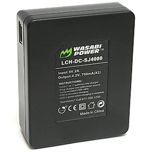 Wasabi Power Battery (2-Pack) and Dual Charger for 1080P and 4K Action Cameras (Compatible with AKASO, Aokon, Campark, DMYCO, HEIHEI, SOOCOO, Vemico, SJCAM M10, SJ4000, SJ5000 and more)