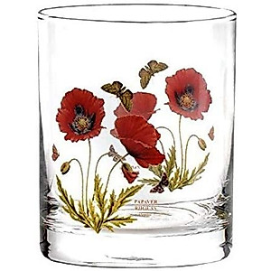 Portmeirion Botanic Garden Double Old Fashioned Glasses | Set of 4 Glass Tumblers | Ideal for Bourbon or Scotch | 16 Oz Whiskey Glasses with Assorted Motifs