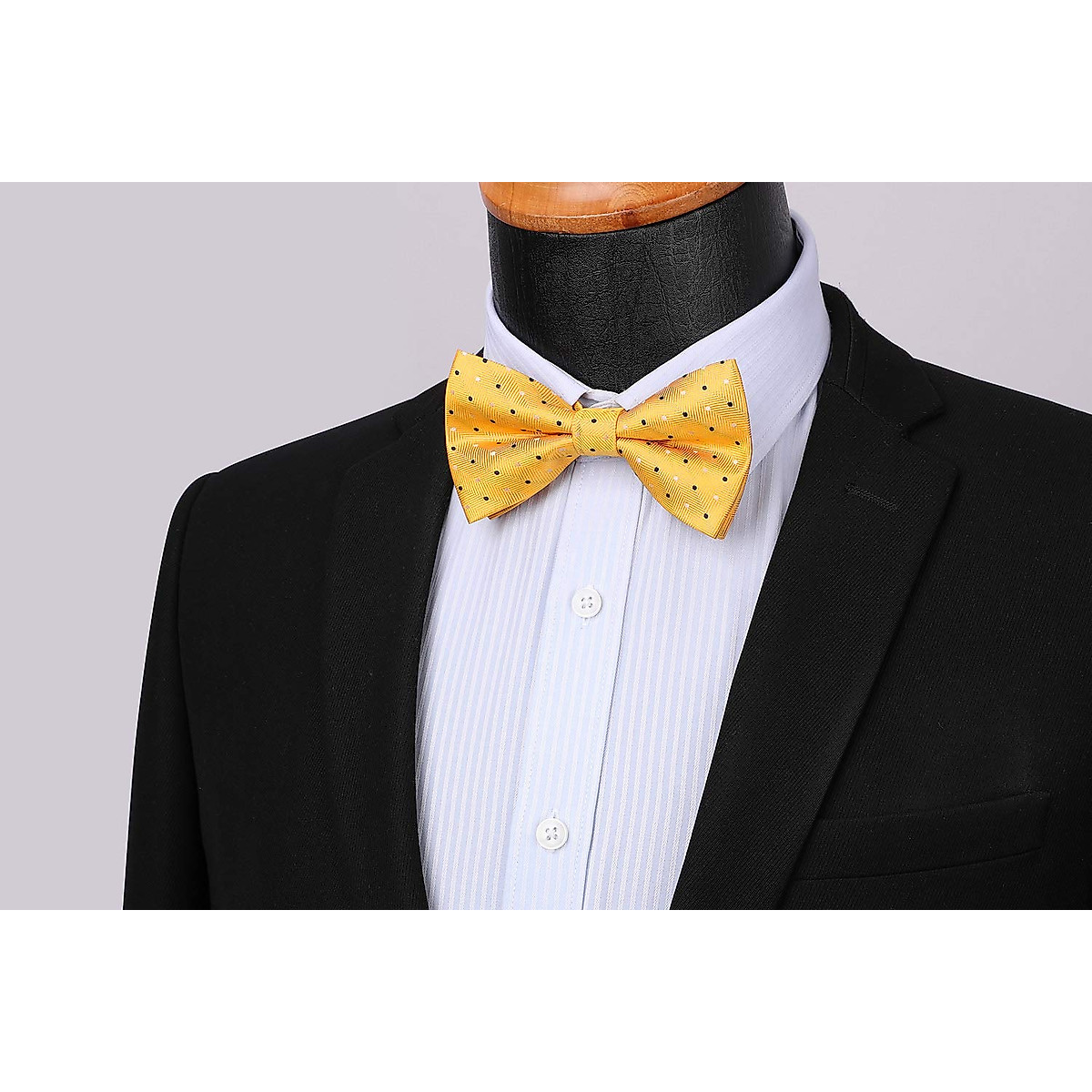 HISDERN Bow Tie for Men Yellow Bowties Polka Dot Pre-Tied Bowtie and Pocket Square Bow Ties Set Formal Tuxedo Handkerchief Bowties for Wedding Party