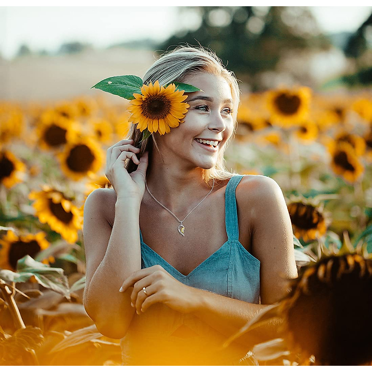 STARCHENIE Mother Necklace Sterling Silver Sunflower Heart Mother and Daughter Matching Necklace Set for 2 Necklace for Women