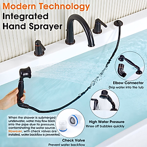 Wintap Roman Bathtub Faucet with Hand Shower and Brass Valve 4 Hole Widespread Bath Tub Faucet Set High Flow Tub Faucets Classic High Arch Tub Filler Oil Rubbed Bronze 9808ORB