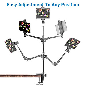 KDD Webcam Stand Camera Mount with Phone Holder, 25 Inch Foldable Flexible Gooseneck Cell Phone Clamp & Table Projector Mount, for Logitech C922 C930e C920S C920 C960 Brio 4K, Gopro Hero 8 7 6 5