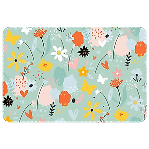 Bohemian Flower Branches and Leaves, Washable Bath mat Non Slip Super Absorbent Doormat Area Rug for Bathroom Kitchen Home Decors 24x16 inch