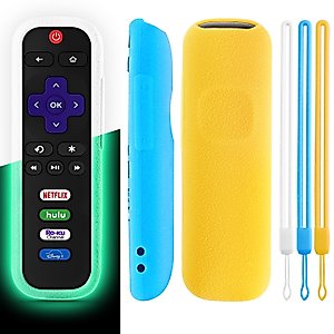 Wevove 3Pack Remote Cover for Roku, Remote case Compatible with Roku Voice Remote Official, Silicone Protective Controller Universal Sleeve Glow in The Dark(Glow White&Yellow&Blue)