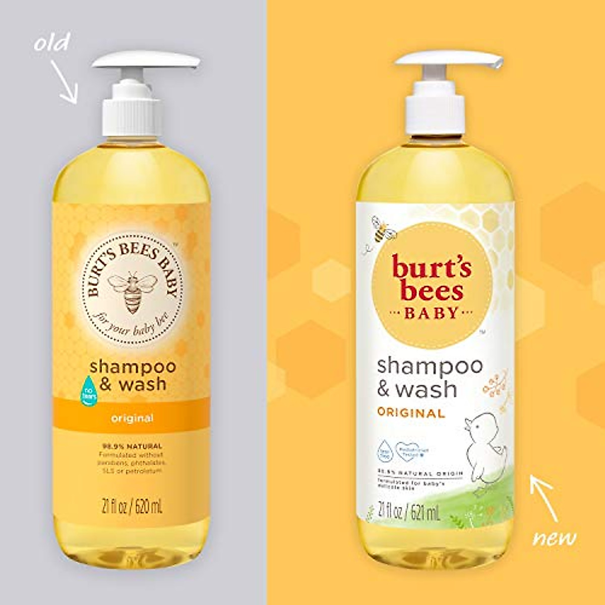 Burt's Bees Baby Shampoo and Wash Set, 2-in-1 Natural Origin Plant Based Formula for Sensitive Skin, Original Fresh Scent, Tear-Free, Paraben Free, Pediatrician Tested, 3 Bottles 63 oz (21 oz 3-Pack)