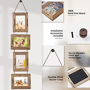 ABSWHLM 5x7 Picture Frames Rustic Solid Wood Hanging Picture Frames 4 Opening Photo Frame Display 4"x6" Pictures with Mat or 5"x7" Without Mat, Weathered Brown
