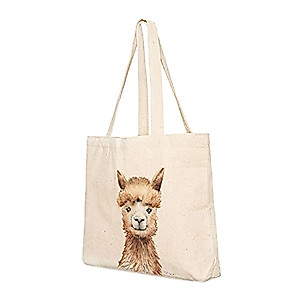 Canvas Tote Bag, Animal Design, Heavy Duty Gusseted, 100% Natural Cotton, for Shopping, Grocery, Laptop, School Books (T-ALPACA)